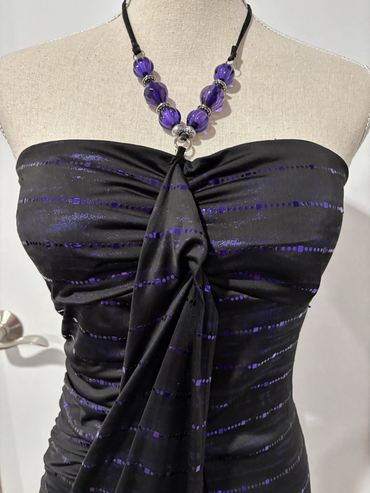 Vtg Y2K Belinda Beaded Halter Dress Black Shimmery Purple Whimsy Fairy ...