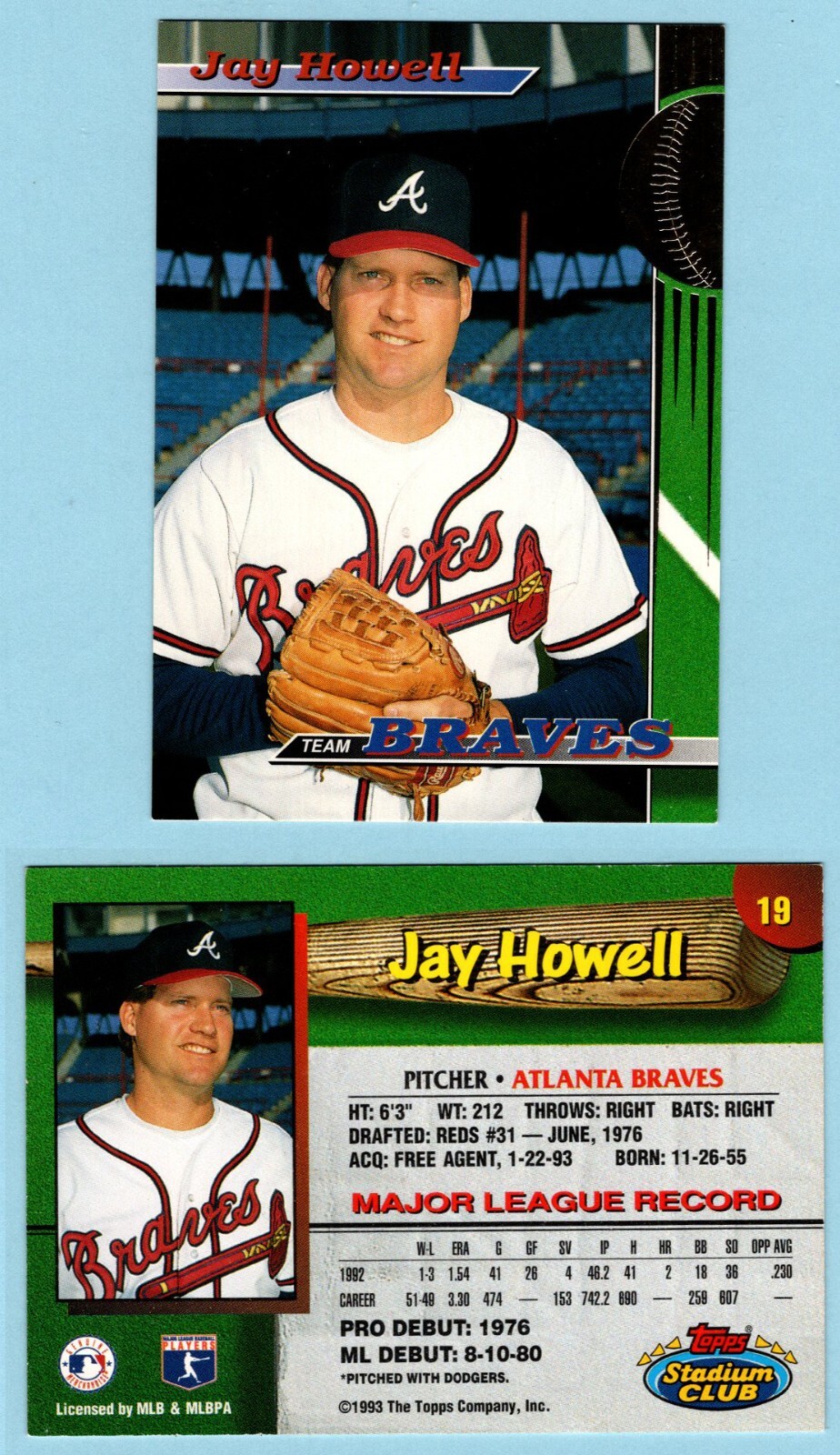 1993 STADIUM CLUB ATLANTA BRAVES JAY HOWELL ATLANTA BRAVES #19 | eBay