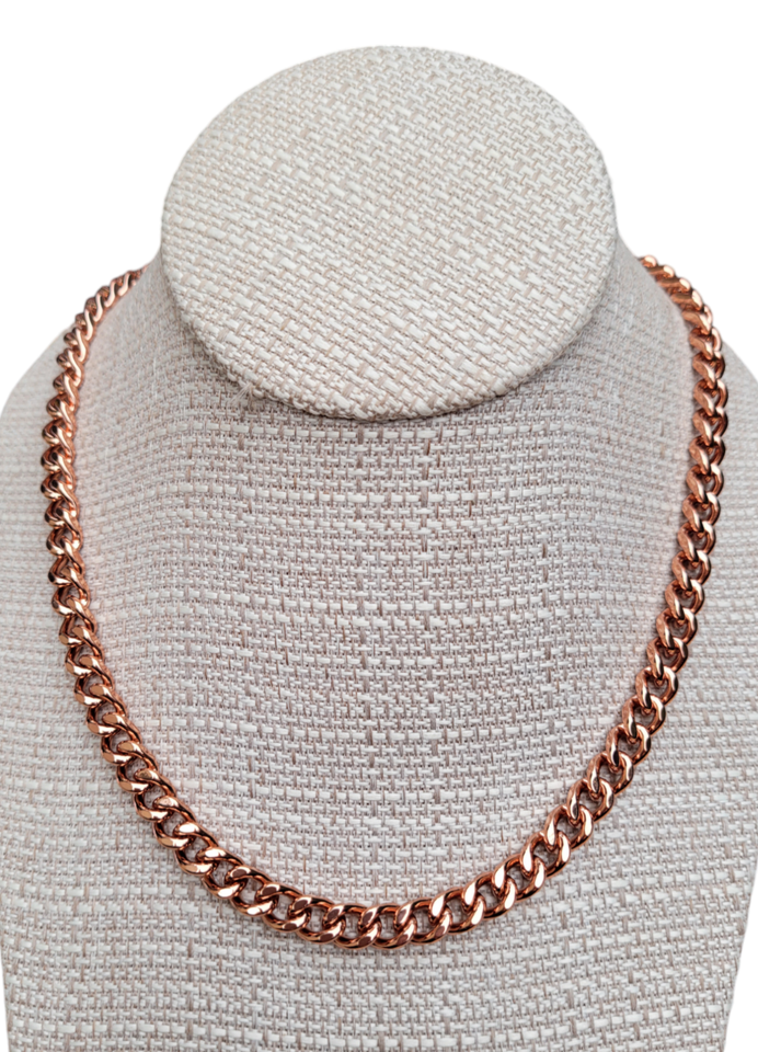 Pure Solid Copper 8mm Cuban Chain Necklace Curb Link Arthritis Pain 24 ...