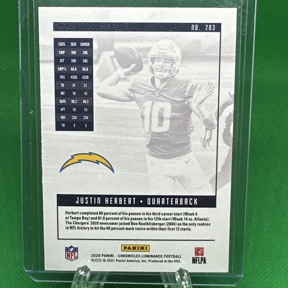 2020 Panini Chronicles Luminance Pink #203 Justin Herbert Rookie Card ...