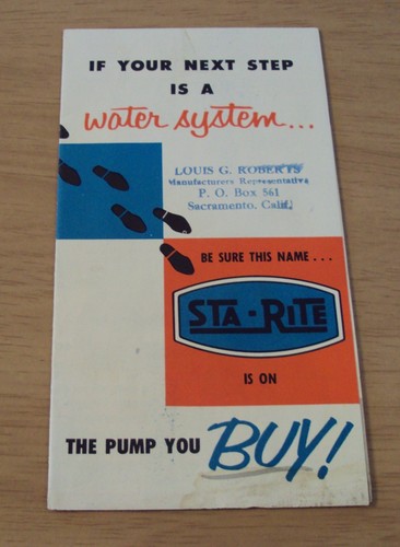 VTG 1956 ADVERTISING Brochure~"STA-RITE Well WATER SYSTEMS"~Pumps/Tanks ...