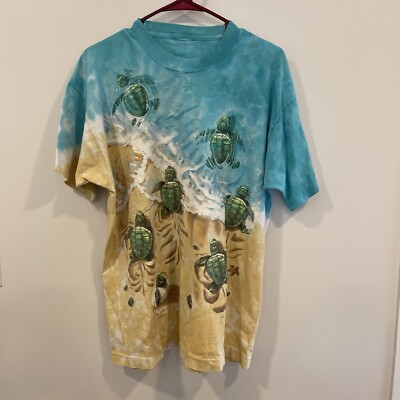 Vintage 1996 Liquid Blue Sea Turtle T Shirt Mens Beach Ocean Shells AOP ...