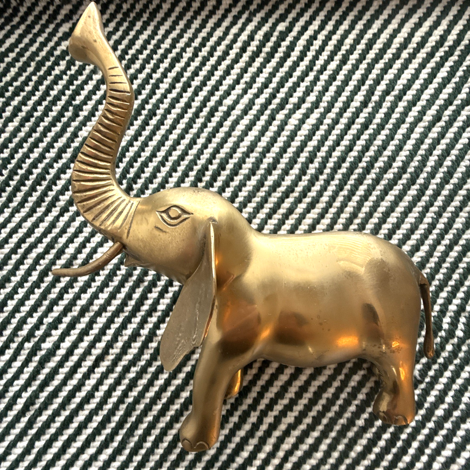 Vintage Brass African Elephant Figure Trunk Up Good Luck Large Statue ...