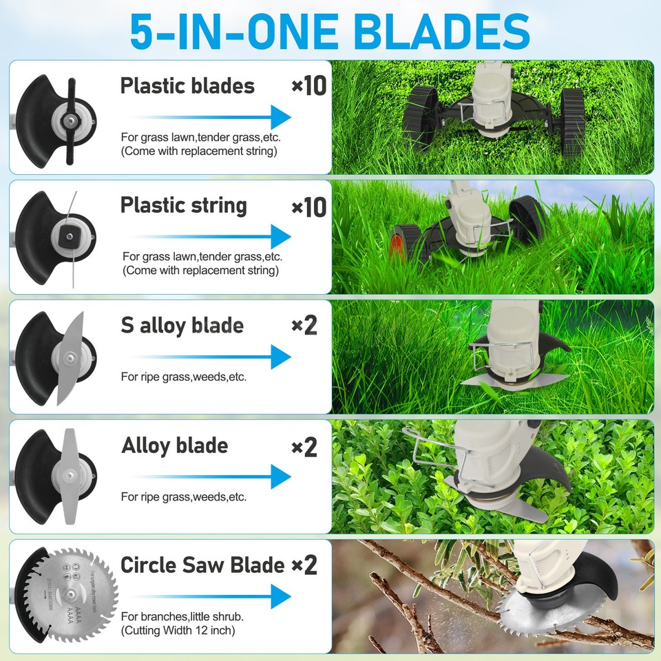 Cordless Electric Grass String Trimmer Lawn Edger Weed Wacker Cutter 2 ...