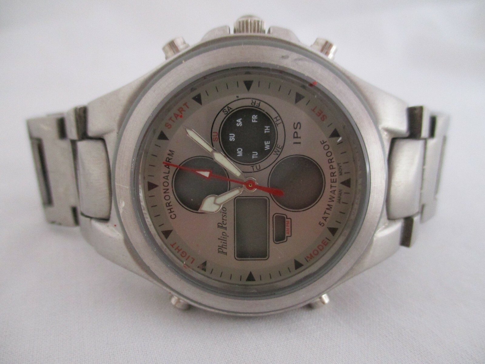 Philip Persio Men's Silver Toned Analog Digital Watch 5 ATM Water ...