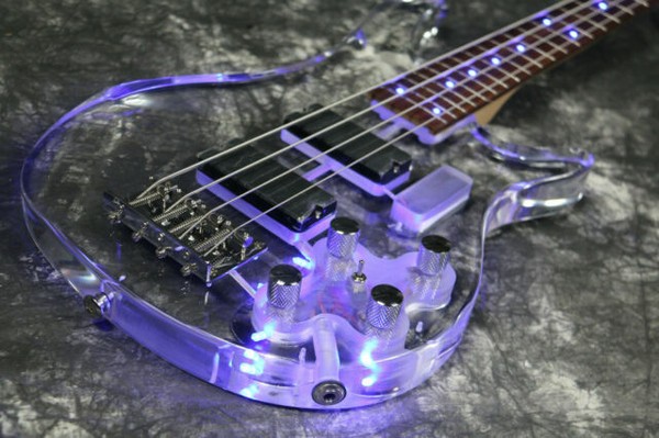 Custom Shop 4 Strings LED Light Electric Bass Guitar Actrylic Body for ...