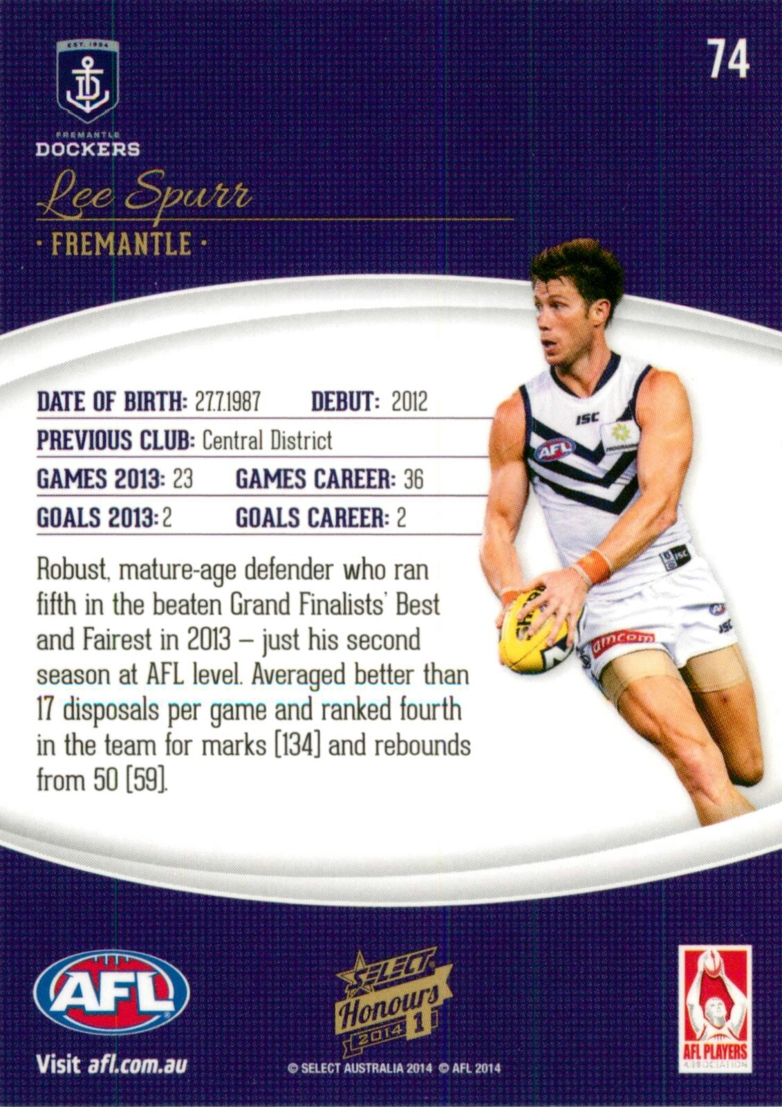 New 2014 FREMANTLE DOCKERS AFL Card LEE SPURR | eBay