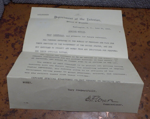 1903 Department Of The Interior Letterhead Pension Bureau Imposter ...