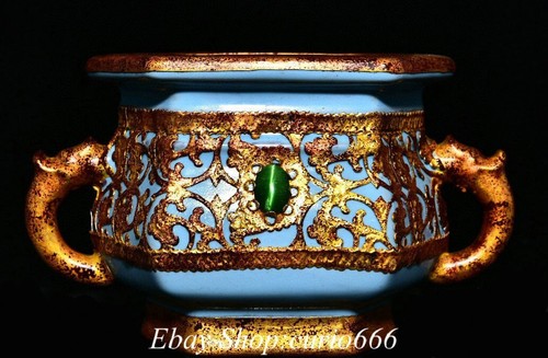 Old Dynasty Ru Kiln Porcelain Filigree Inlay Gem Dragon Beast Double ...