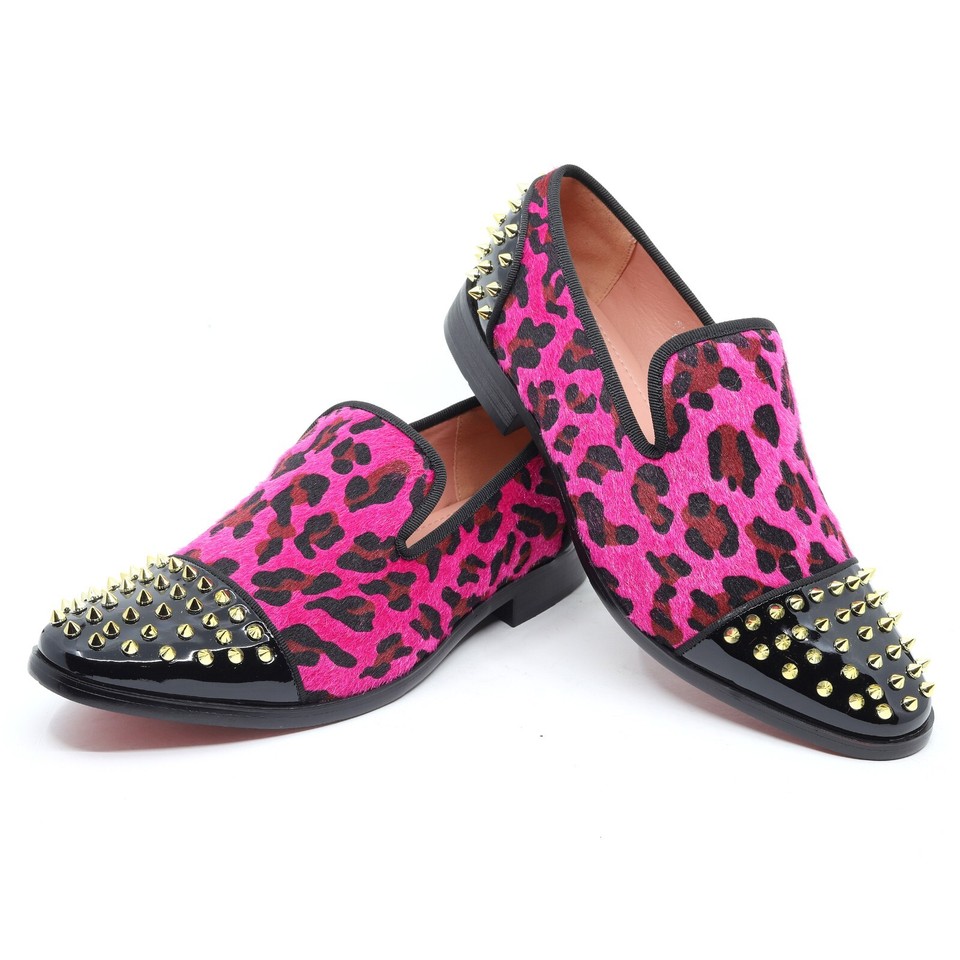 Men's Smoking Spiky Leopard Print Dress Loafers Slip On Homecoming Prom ...