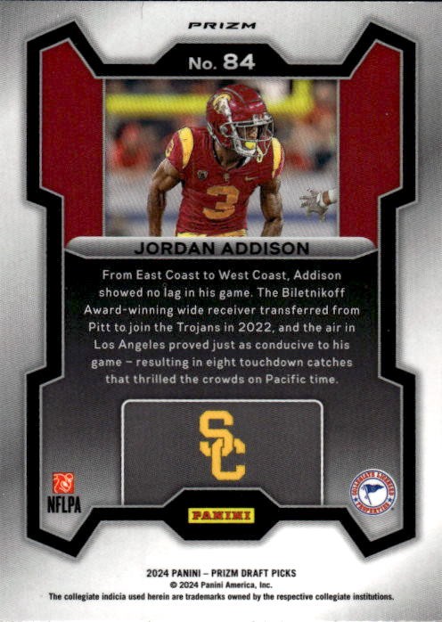 2024 Panini Prizm Draft Picks Jordan Addison #84 Green USC Trojans 28C ...