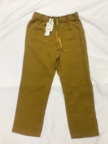 Zara Caramel Brown Linen Blend Drawstring Cropped Pants High Rise ...