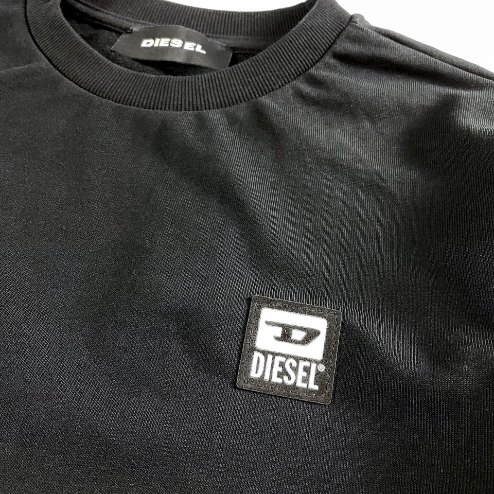 DIESEL Men’s Sweatshirt With D Logo Patch Black Crew Neck Regular Fit S ...