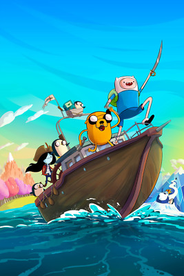 Adventure Time Poster on a Boat Finn Jake B-MO Princess Bubblegum Ice ...