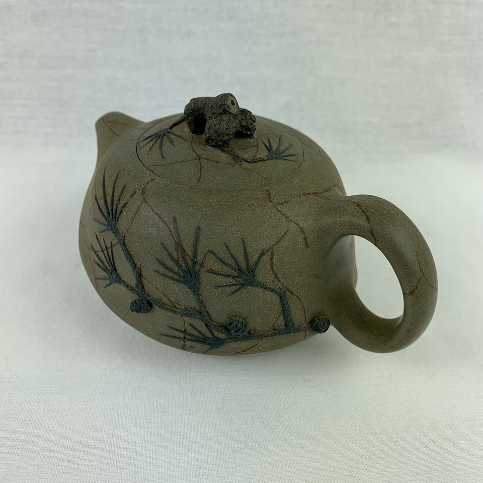 Vintage Yixing Clay Teapot Green Pinecone Branch Design Signed China ...