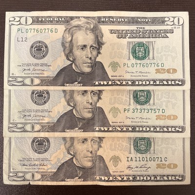 Lot of 3 Fancy Serial Numer $20 Bills | eBay
