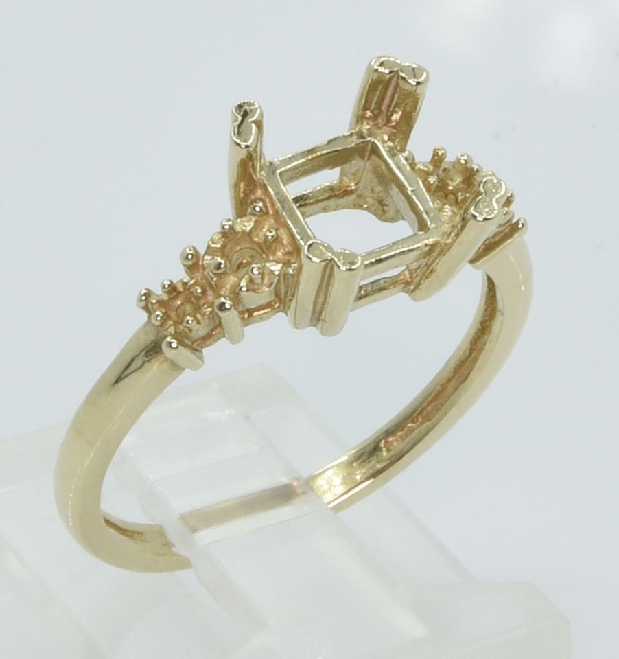 14k Solid Gold Semi Mount 5 Stone Ring Size 7 for Main Square 6 x 6; 2. ...