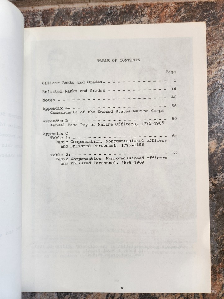 1970 USMC Historical Reference Book Marine Corps Ranks & Grades 1775-1969 | eBay