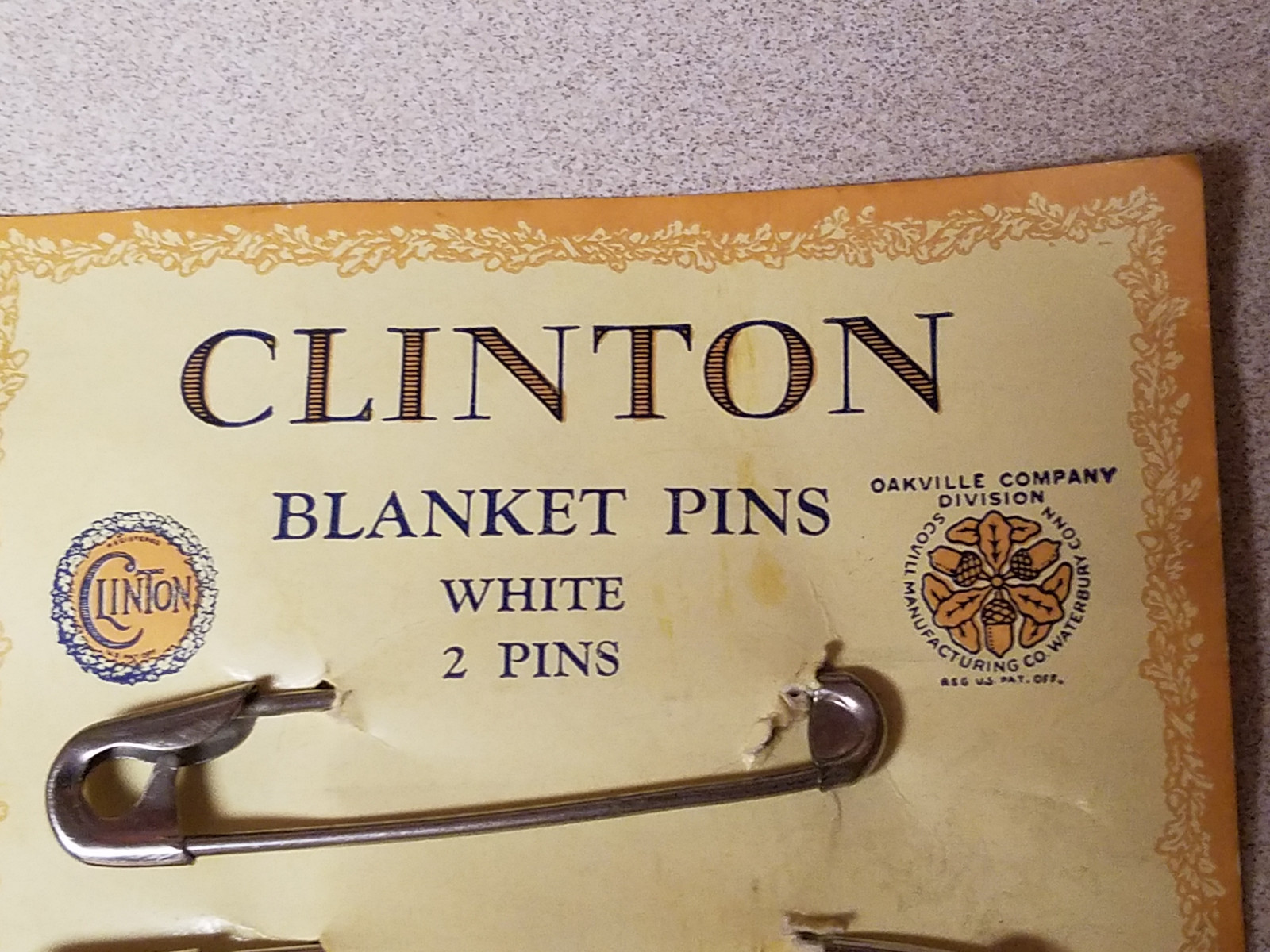 Vintage Clinton Blanket White 2 Pins on Original Card Brass Rustproof ...