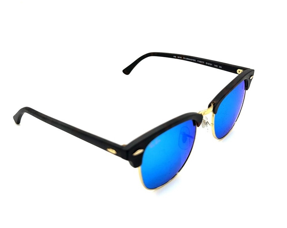 Ray Ban Clubmaster Tortoise Frame Blue Mirror Flash Lens RB3016 1145/17 ...