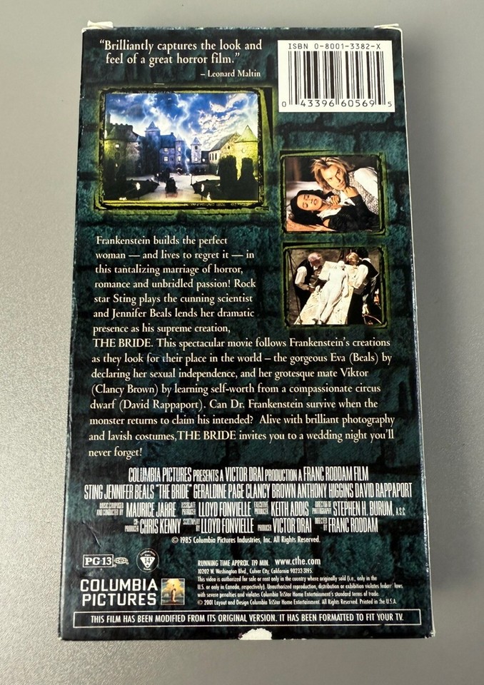 The Bride (VHS) Sting,Jennifer Beals Columbia Tri Star Pictures | eBay