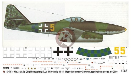 Peddinghaus 1/48 Me 262 A-1a Markings ISS 1./JV 44 Lechfeld April 1945 ...