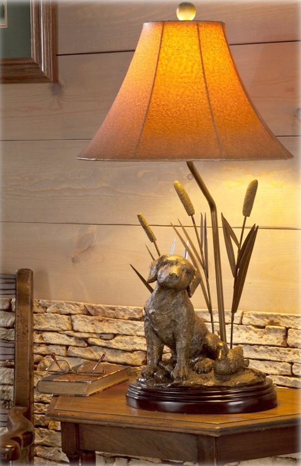 Labrador Dog Decoy Duck Cattail Table Lamp Hunting Lab Retriever Rustic ...