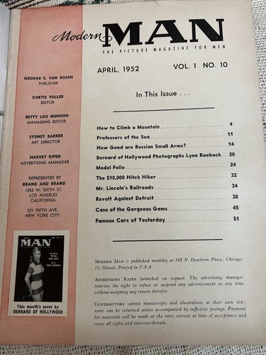 Modern Man April 1952 Magazine Lynn Roebuck, Vol. 1 No. 10 | eBay