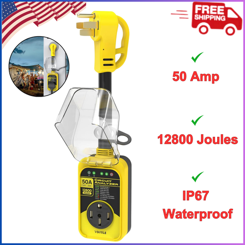 50 Amp RV Surge Protector, 12800 Joules Waterproof Circuit Analyzer ...