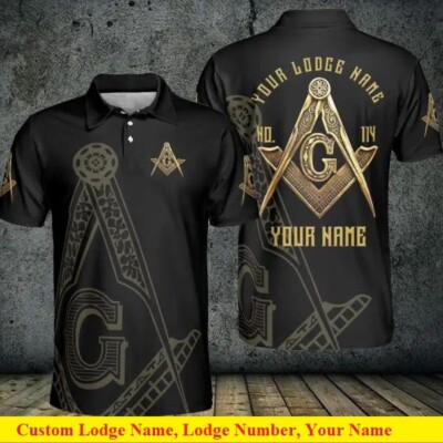 Custom Name Freemason Black Gold Polo Shirt Over Print All S-5XL | eBay