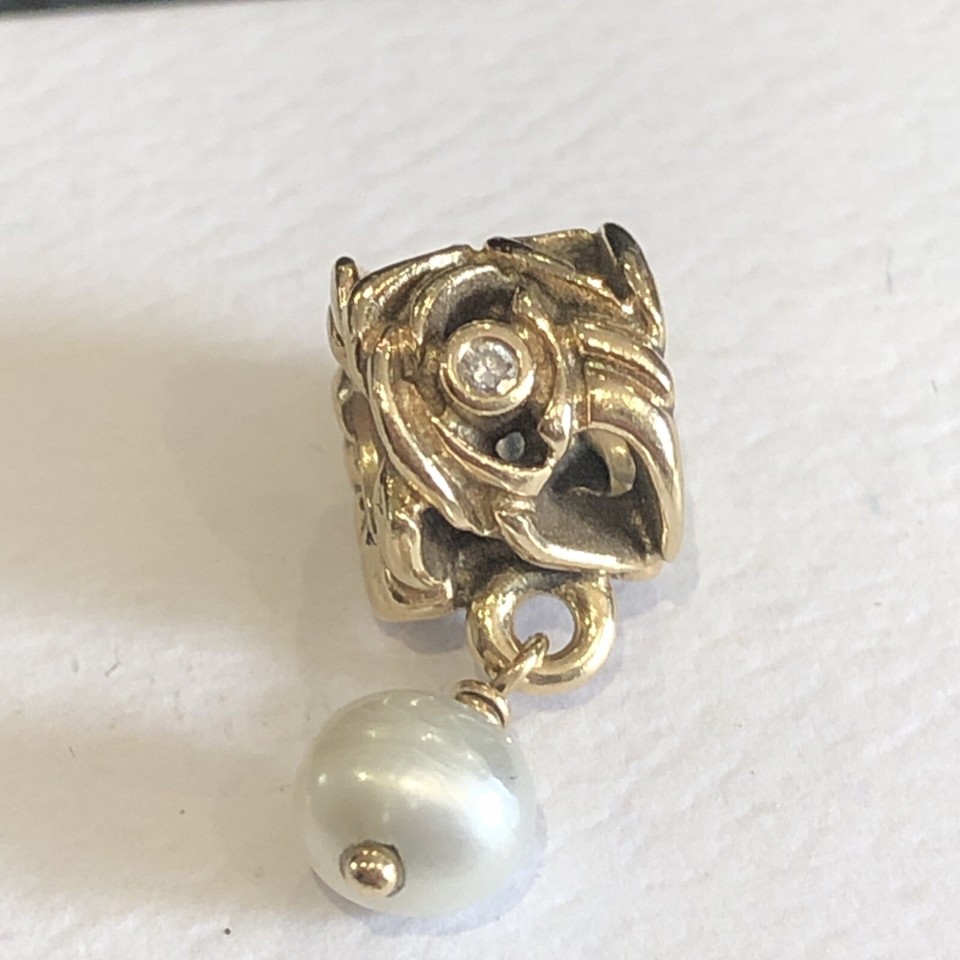 Genuine Authentic Pandora 14ct Gold Secret Diamond With Pearl Charm ...