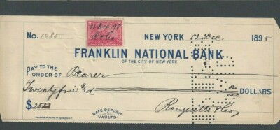 1898 NY Bank Check Franklin National Bank W/Reveue Stamp | eBay