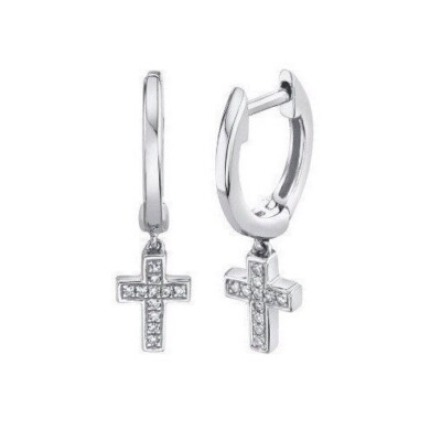 14KWHITE GOLD DIAMOND MICRO PAVE CROSS DANGLING EARRINGS #640 | eBay