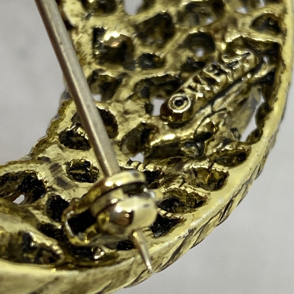 Vintage Weiss Pin Brooch Multi Color Rainbow Rhinestone Crescent ...