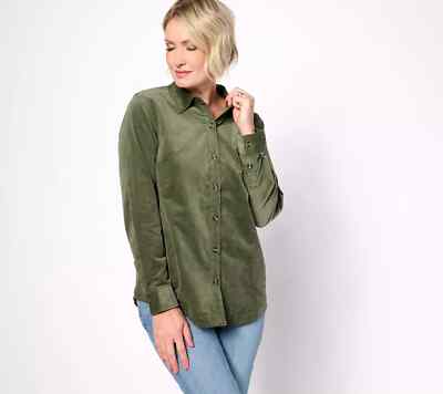 Denim & Co. Stretch Corduroy Shacket with Pockets-Dark Olive-Large-NEW ...