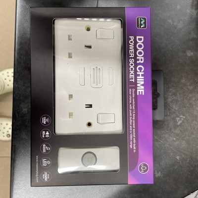 Wireless Door Bell Plug Socket Chime Power 2 Gang Twin Built In ...