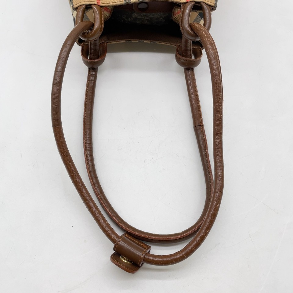 Auth Burberry Nova Check Shadow Horse Canvas Leather Beige Shoulder Bag ...