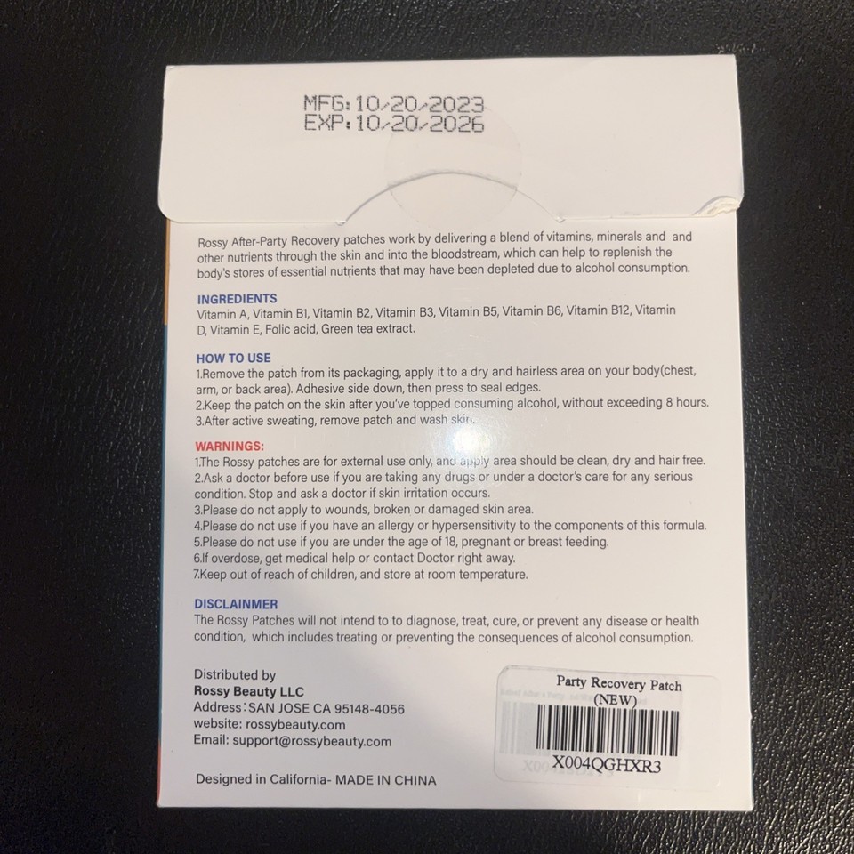 AFTER PARTY RECOVERY PATCHES, FAST-ACTING RELIEF FOR MEN & WOMEN Exp 10 ...