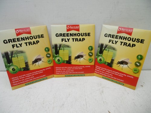 3 PACKS OF 6 RENTOKIL GREENHOUSE FLY TRAPS WHITEFLY GREENFLY MIDGES ...