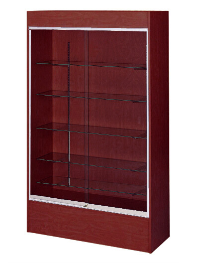 Cherry Wood Tower Wall Display Showcase with Adjustable Shelving, Lock ...