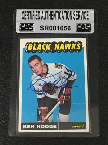 KEN HODGE 1965-66 TOPPS ROOKIE SIGNED AUTOGRAPHED CARD #65 BRUINS CAS ...