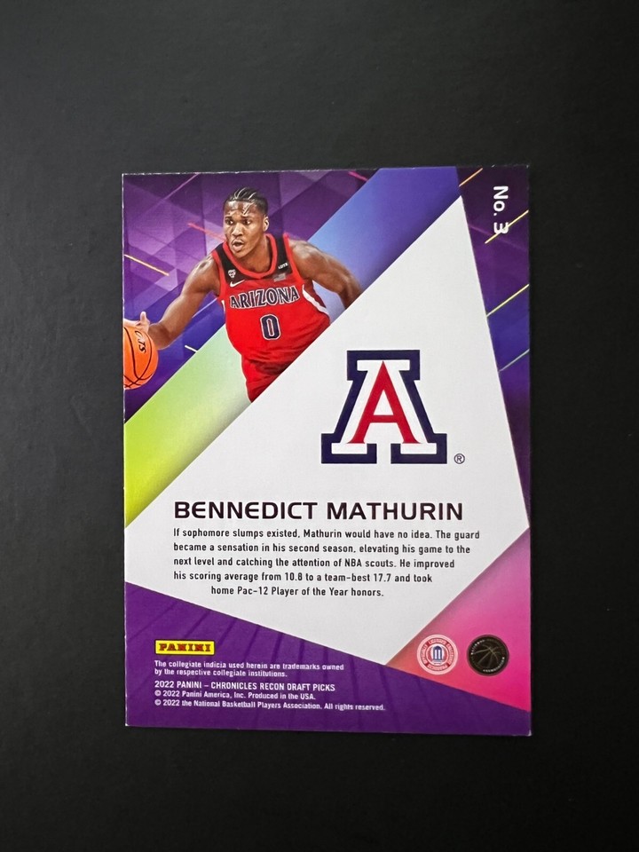 2022-23 Chronicles Draft Picks BENEDICT MATHURIN RC Recon #3 Pacers ...
