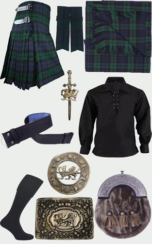 Men's Traditional Tartan kilt Outfit 10 Pieces Welsh Style Wedding kilt ...