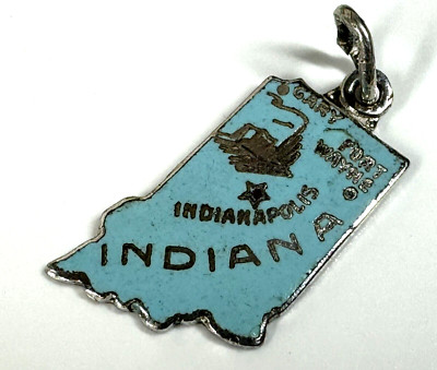 AE Blue Enamel Sterling Silver Indiana State Map 22mm Bracelet 2.2g ...