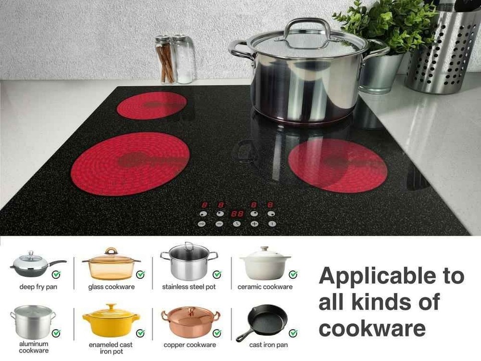 4 zone ceramic hob with stylish stone pattern glass, 6000W, hard wired ...