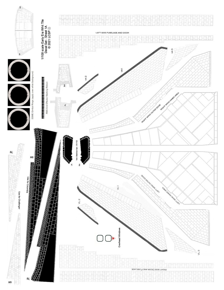 Shuttle Orbiter Early-Era White Tile Decal Sets in 1/144, 1/100 and 1/ ...