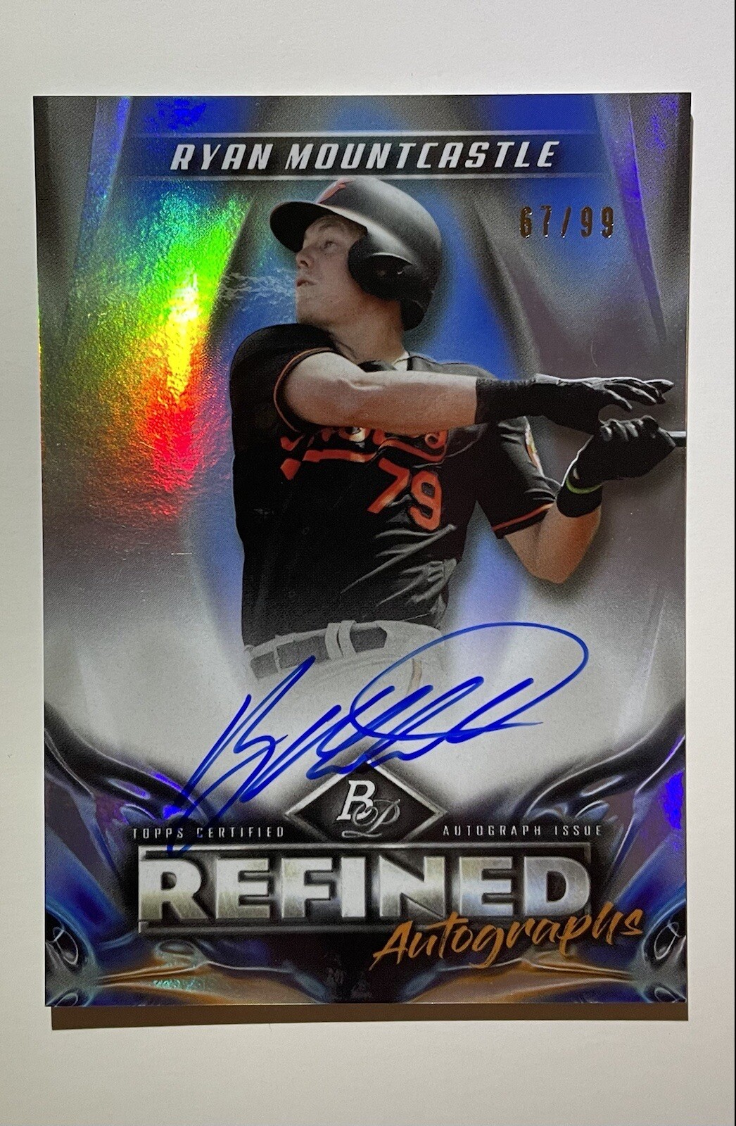 2019 Bowman Platinum, Ryan Mountcastle (RC) Blue Autograph 67/99 # RA ...