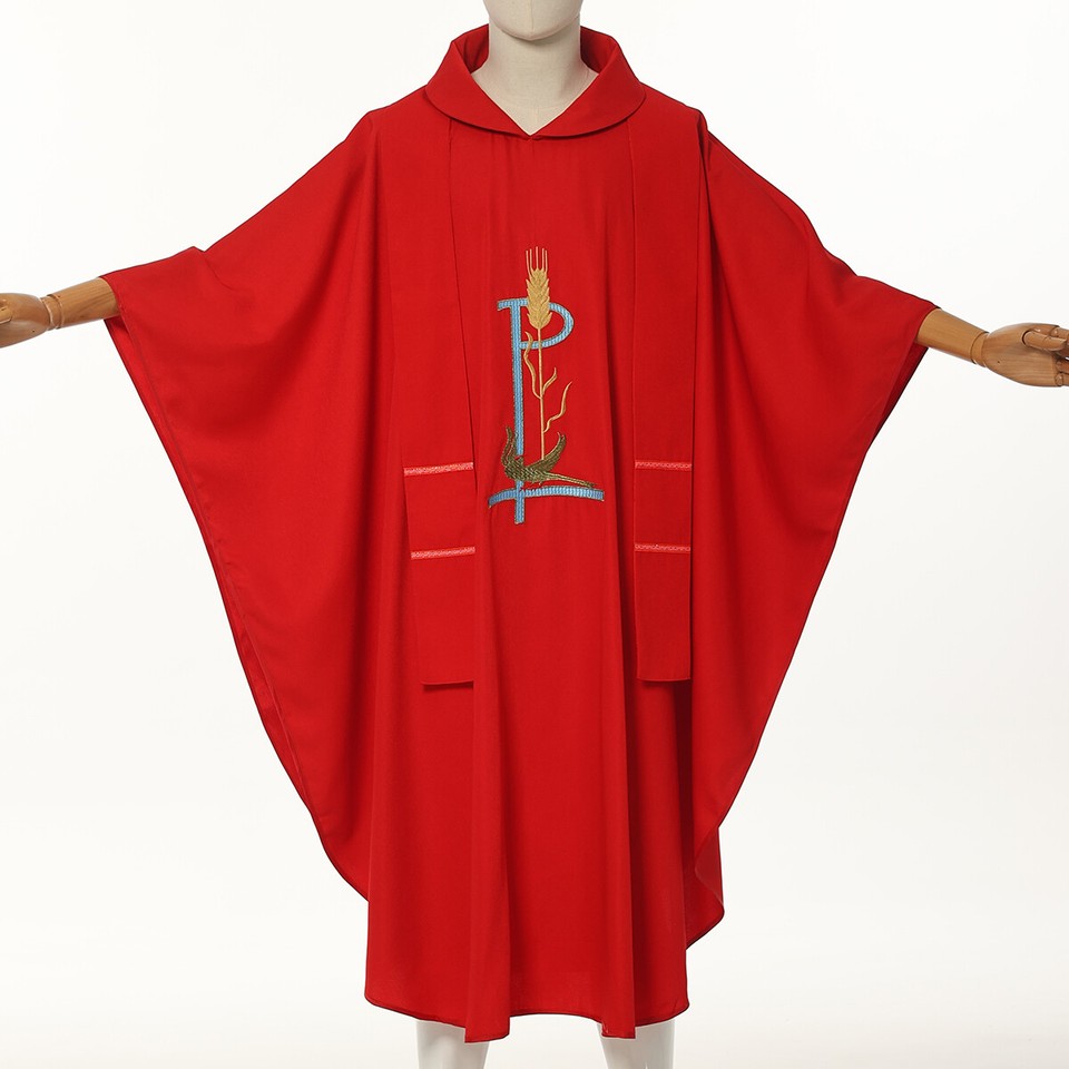 Catholic Red Chasuble with Bird Wheat Embroidered Priest outer Vestment ...