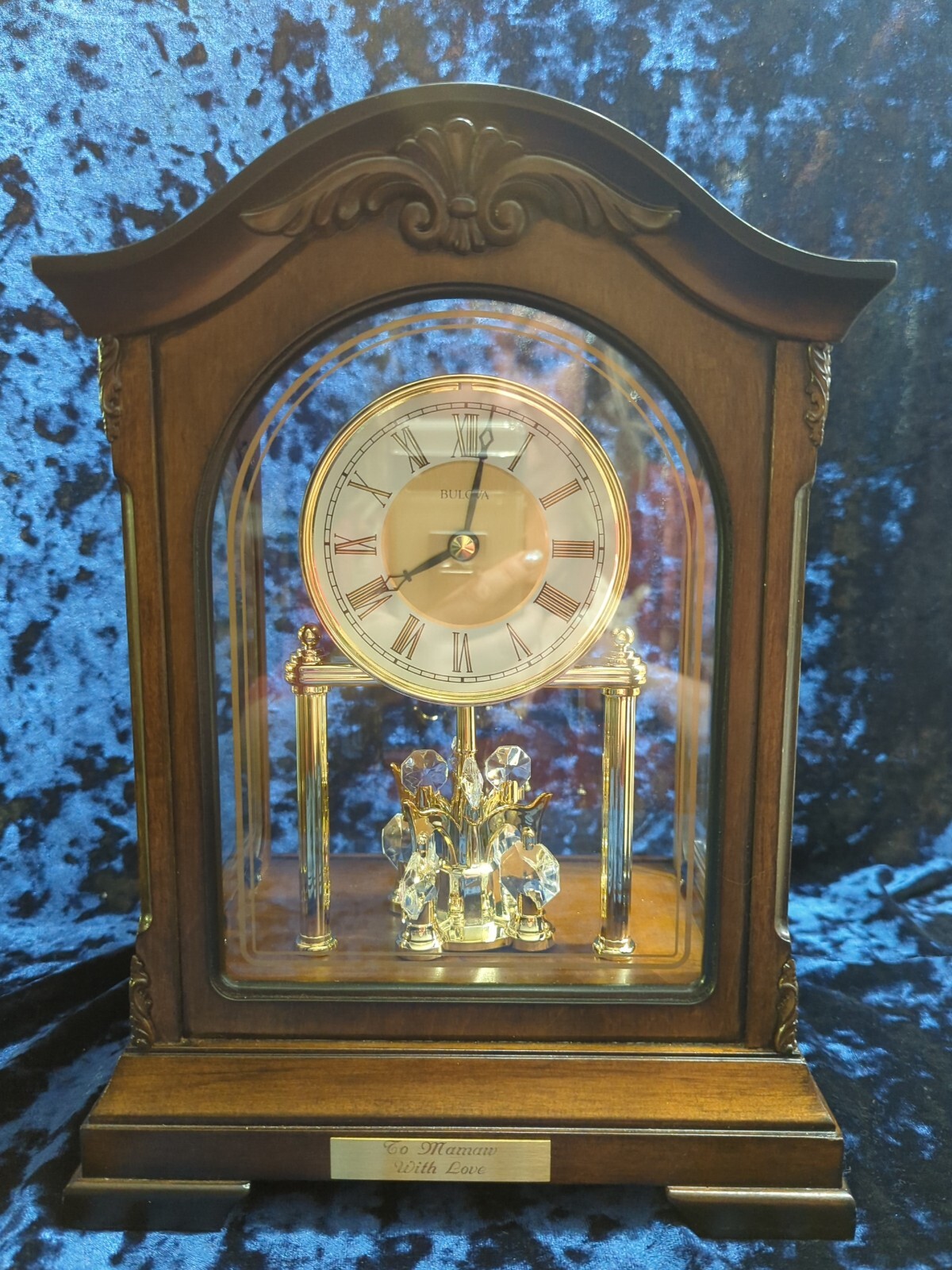 Bulova Clocks B1845 Durant Walnut Wood and Glass Revolving Pendulum ...