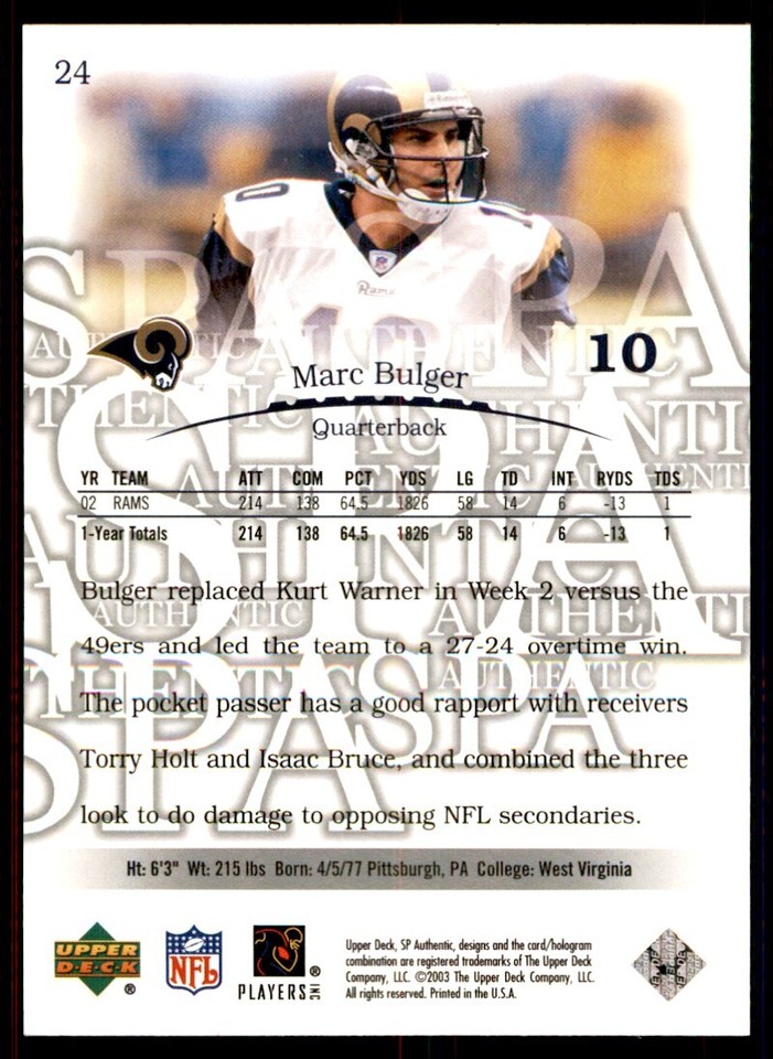 2003 SP Authentic #24 Marc Bulger | eBay